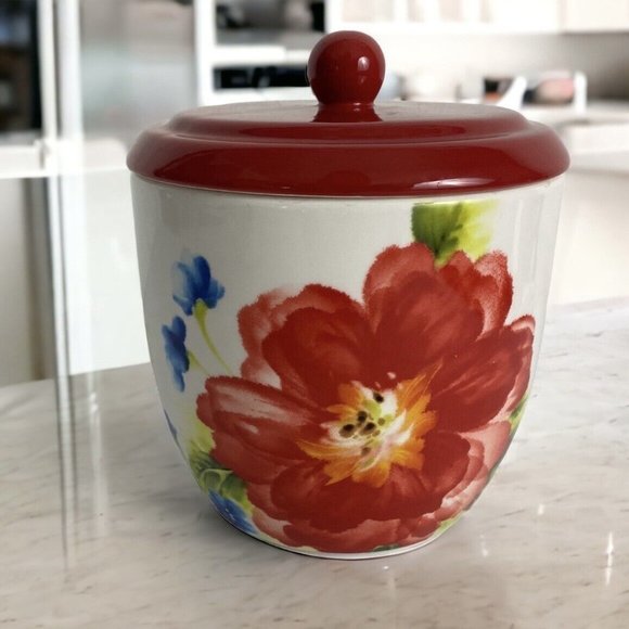 Pier 1 | Other | Pier One Red Blue Floral Cookie Jar Canister 6 58 Tall ...